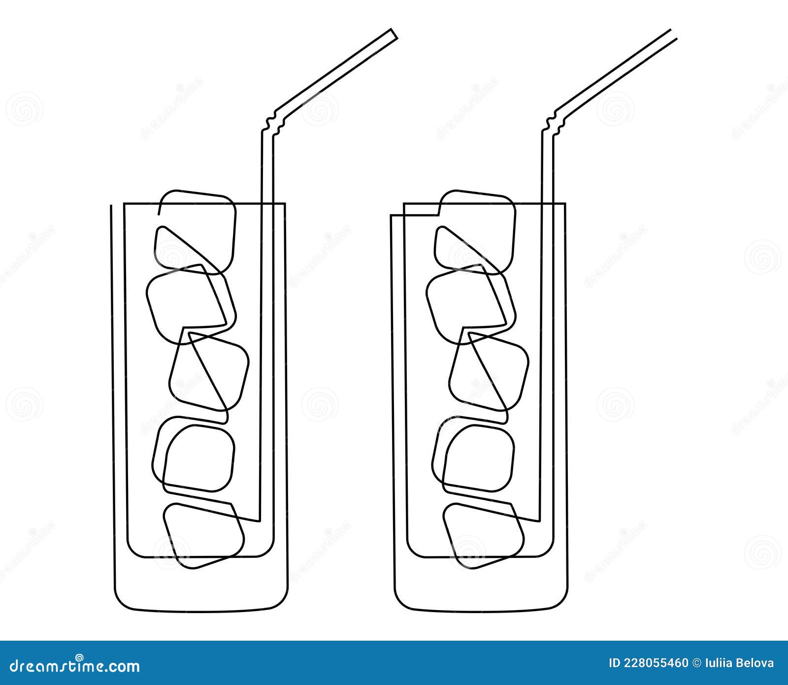 Glass. Drink with Ice. Continuous Line Drawing Stock Vector ...