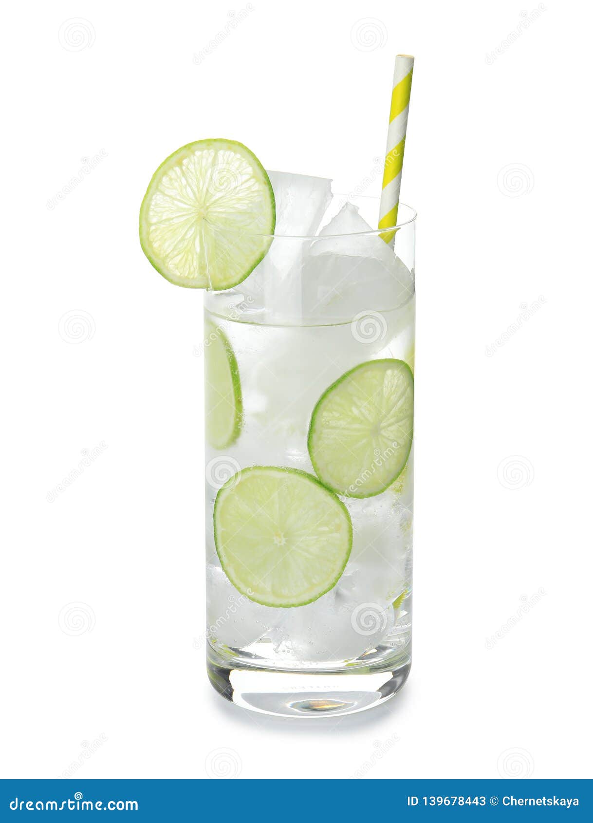Glass of Drink with Lime and Ice Cubes Stock Image - Image of crystal ...
