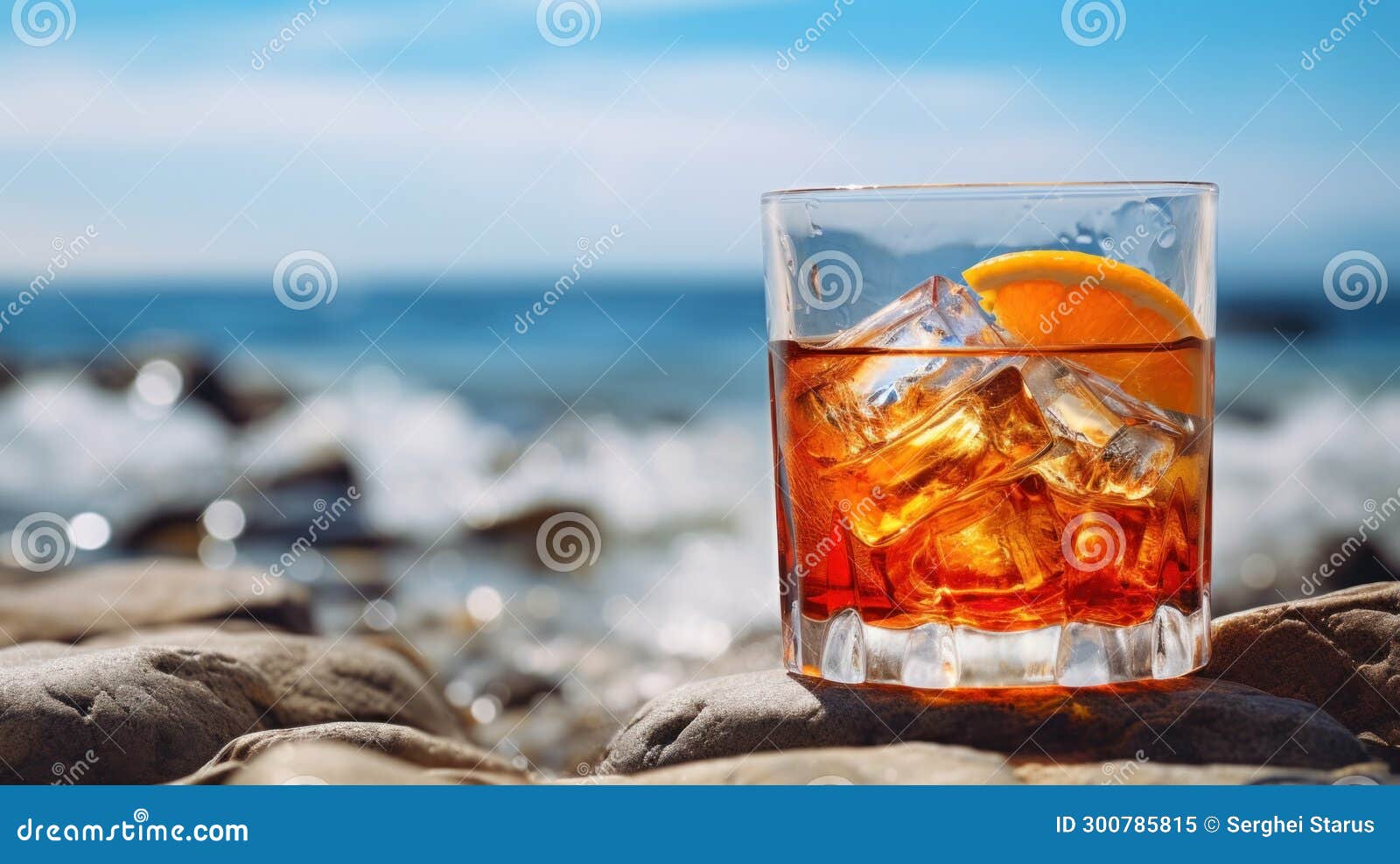 A Glass of a Drink with an Orange Slice on the Rocks, AI Stock Image ...