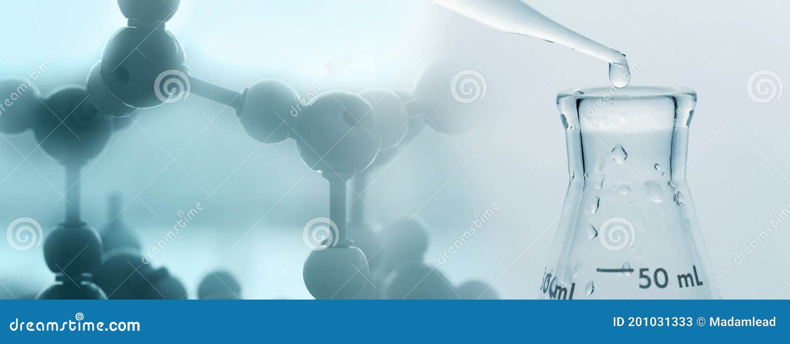Glass Dropper with Water Drop in Flask with Molecular Structure Science ...