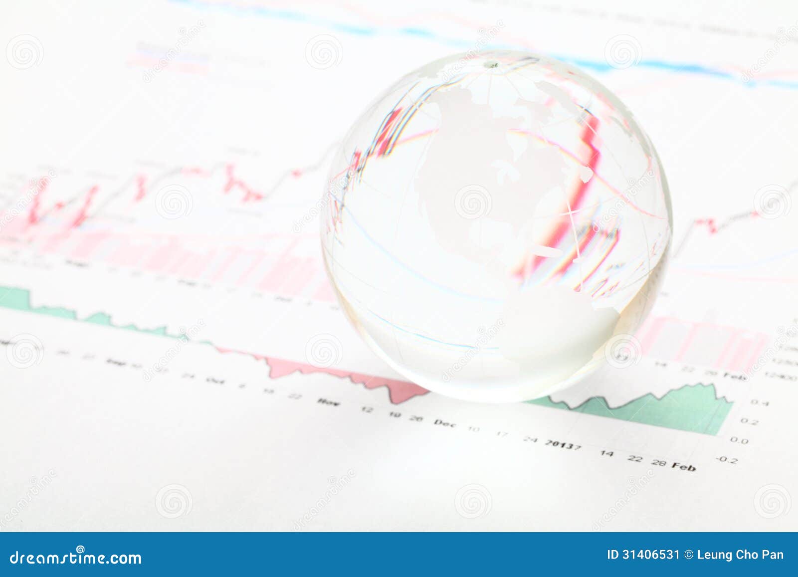 Glass Earth Ball on the Financial Chart Stock Image - Image of globe ...