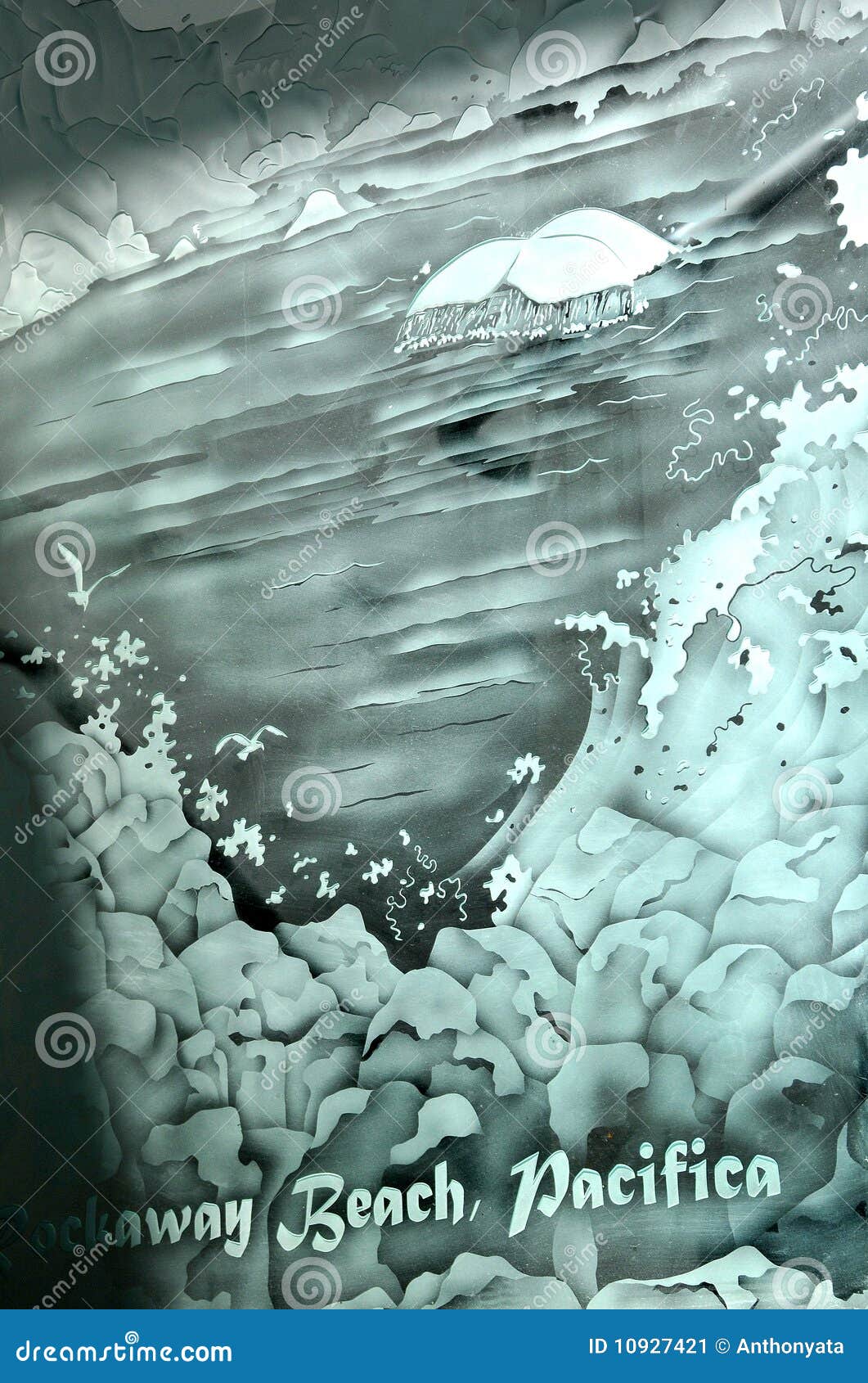 Glass Etching of Pacific Ocean Stock Image - Image of glass, indoors ...