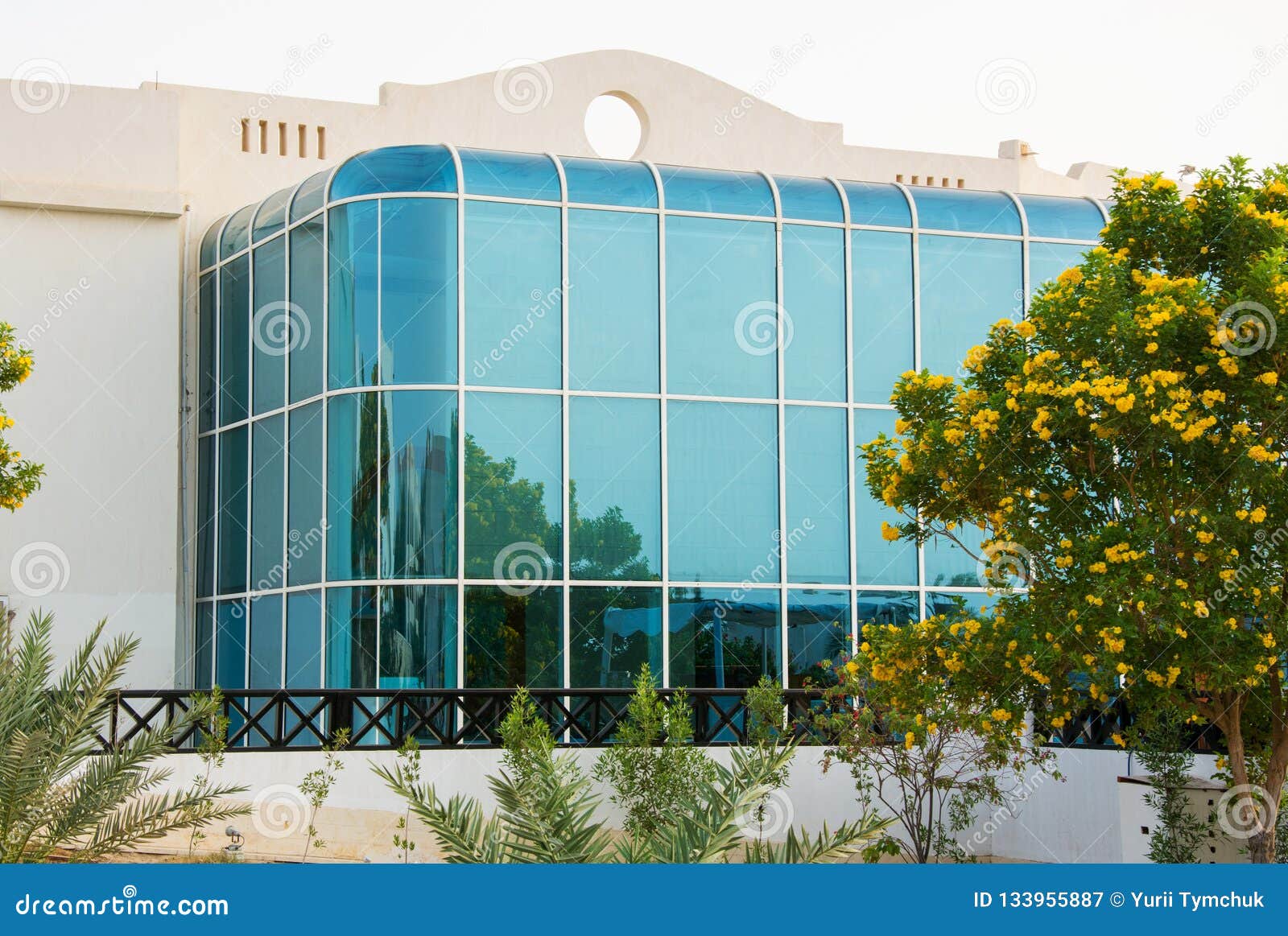 Glass Facade of the Building with Rounded Corners Stock Image - Image ...