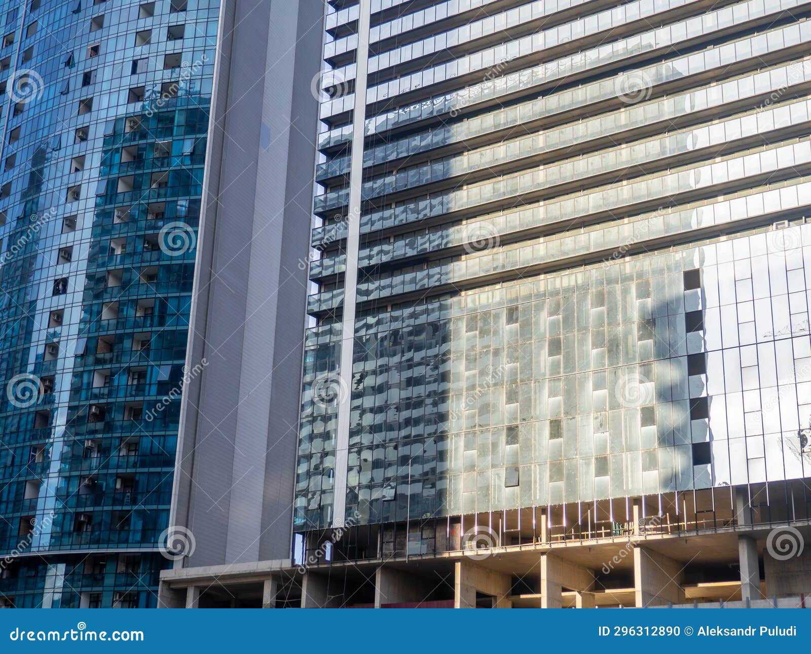 Glass Facade of a House Under Construction with Open Windows ...