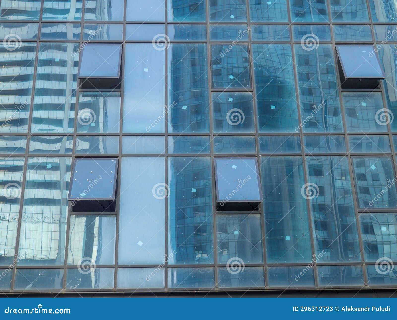 Glass Facade of a House Under Construction with Open Windows. Unwashed ...