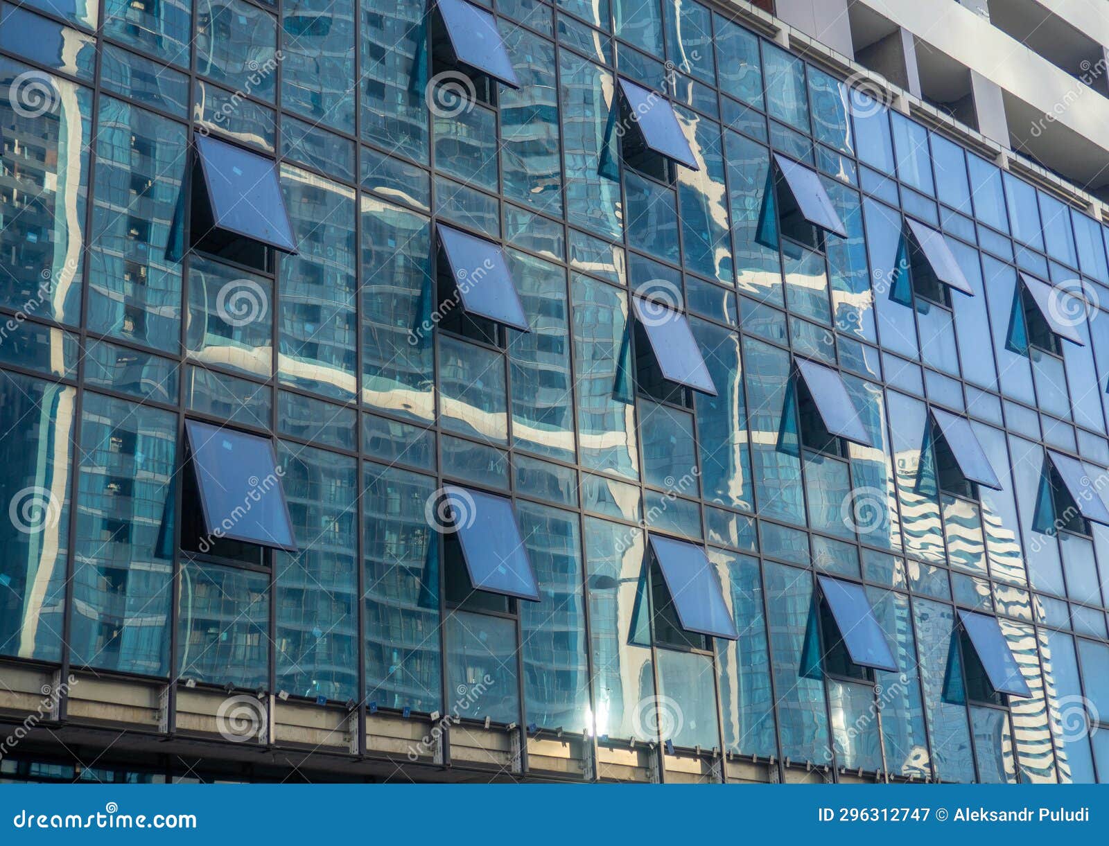 Glass Facade of a House Under Construction with Open Windows. Unwashed ...