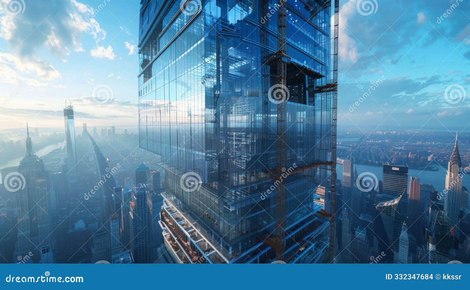 Glass Facade Installation on Modern Skyscraper in a City with Advanced ...