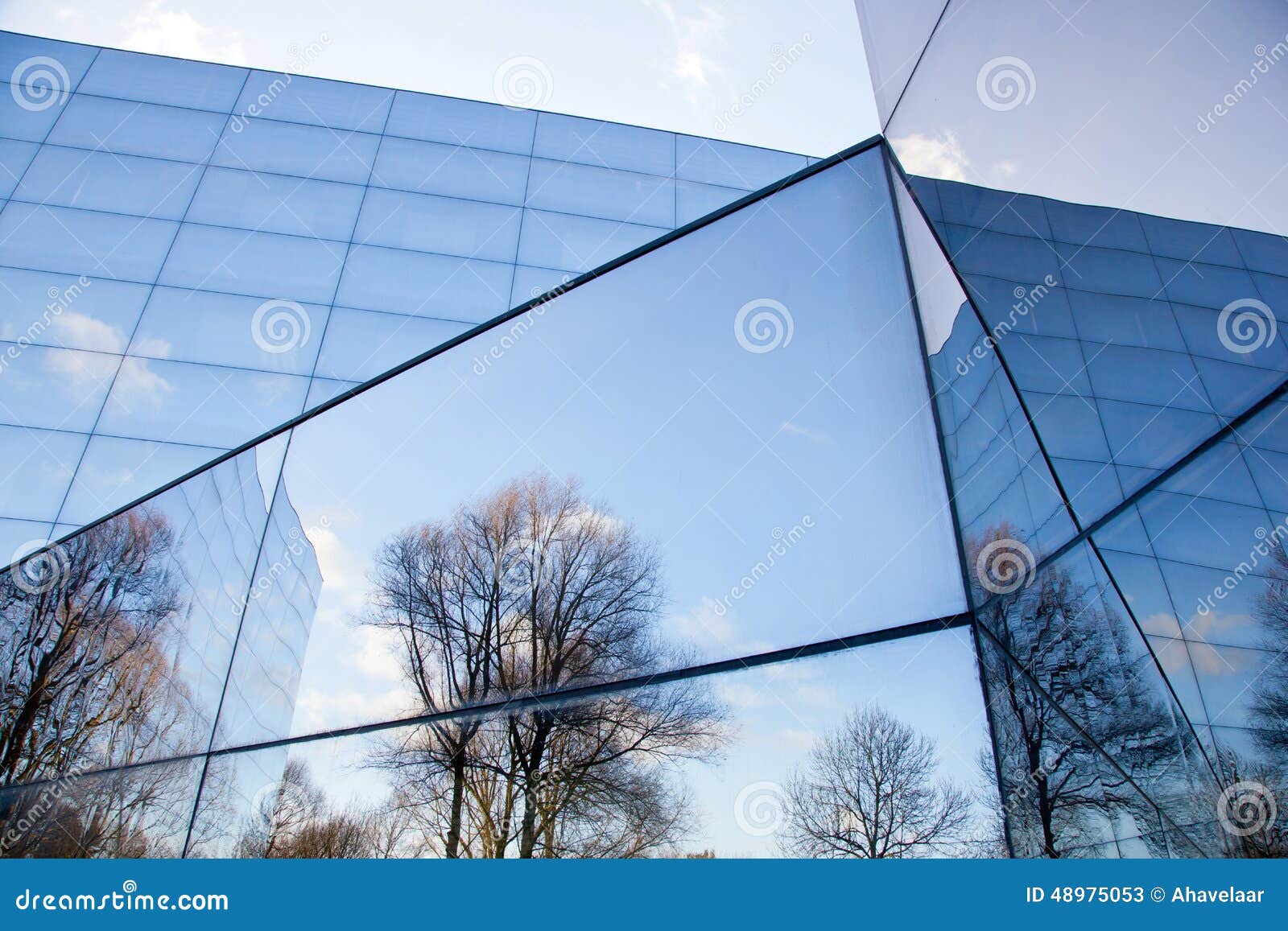 Glass Facades of Modern Office Building and Reflection of Trees Stock ...