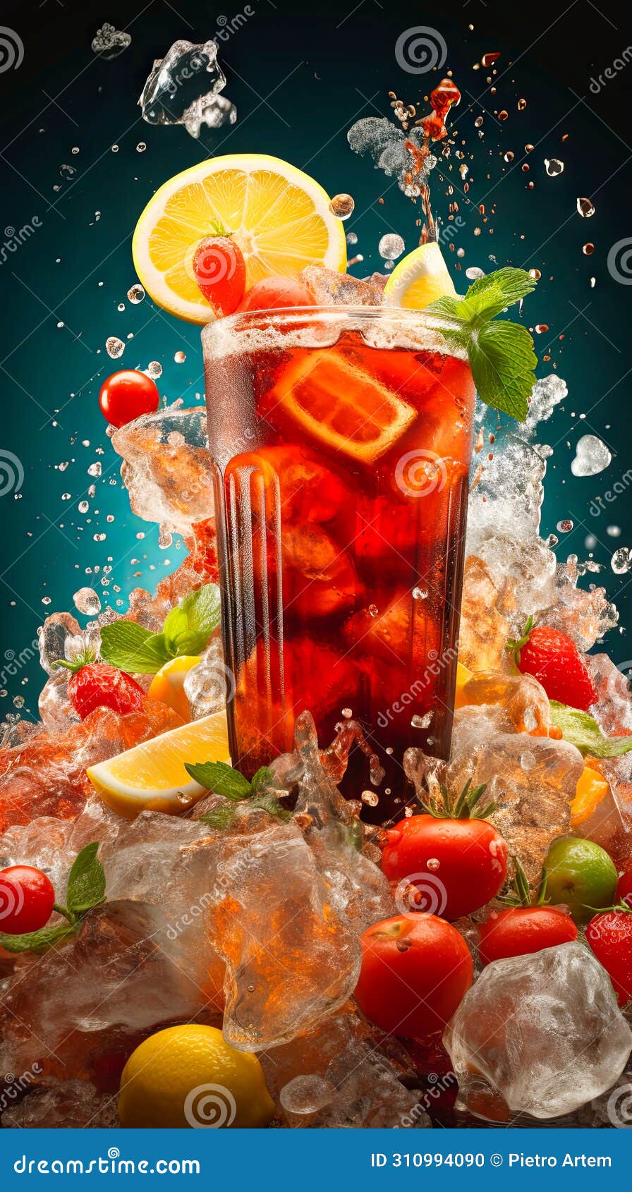 Glass Filled with Ice and Fruit on Table Stock Photo - Image of garnish ...
