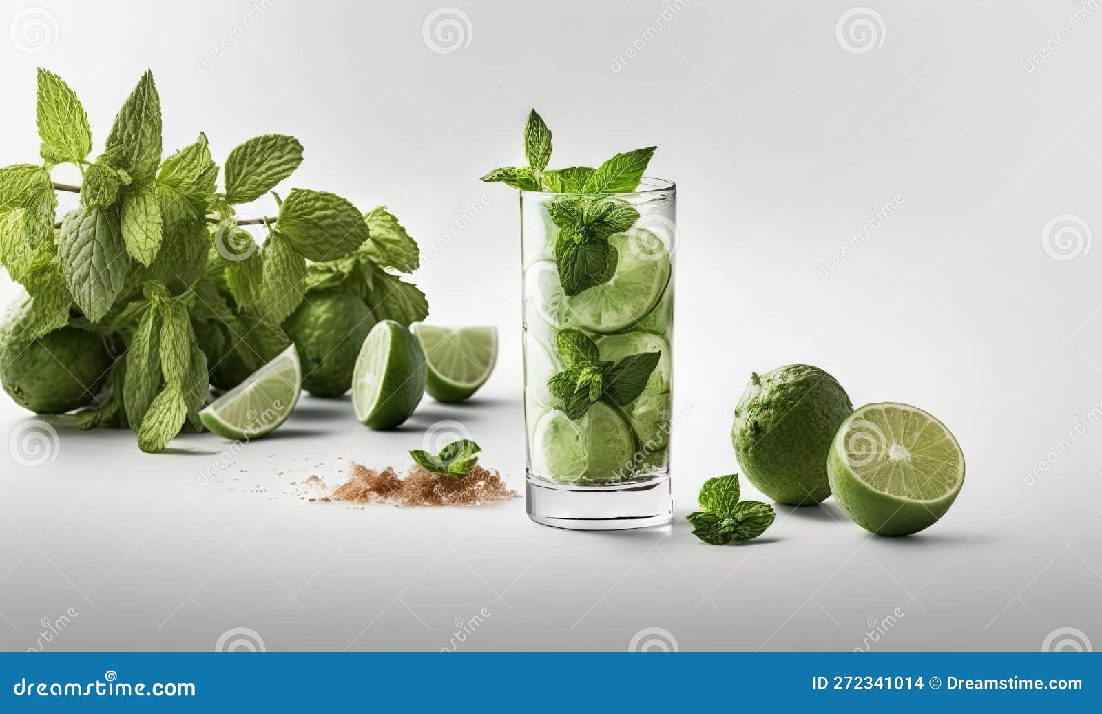 A Glass Filled with Limes and Mints Next To a Pile of Mints Stock Photo ...