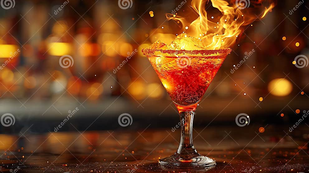 Glass Filled with Liquid on Fire. Glass of Liquid with Fire. Stock ...