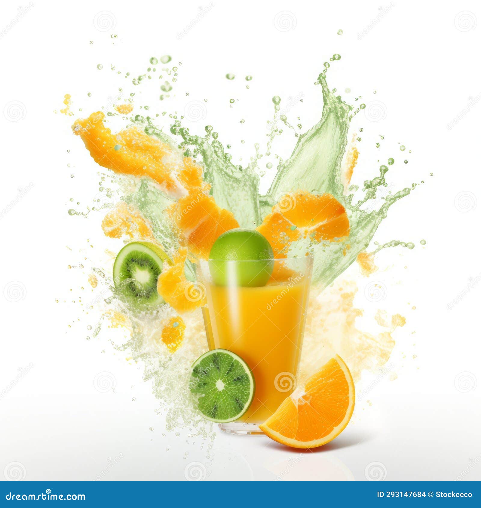 Vibrant Orange Smoothie Splash on Green Background Stock Illustration ...