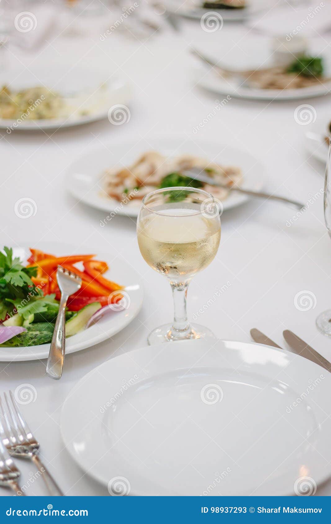 Glass Filled by White Wine on a Restaurant Table. Stock Image - Image ...