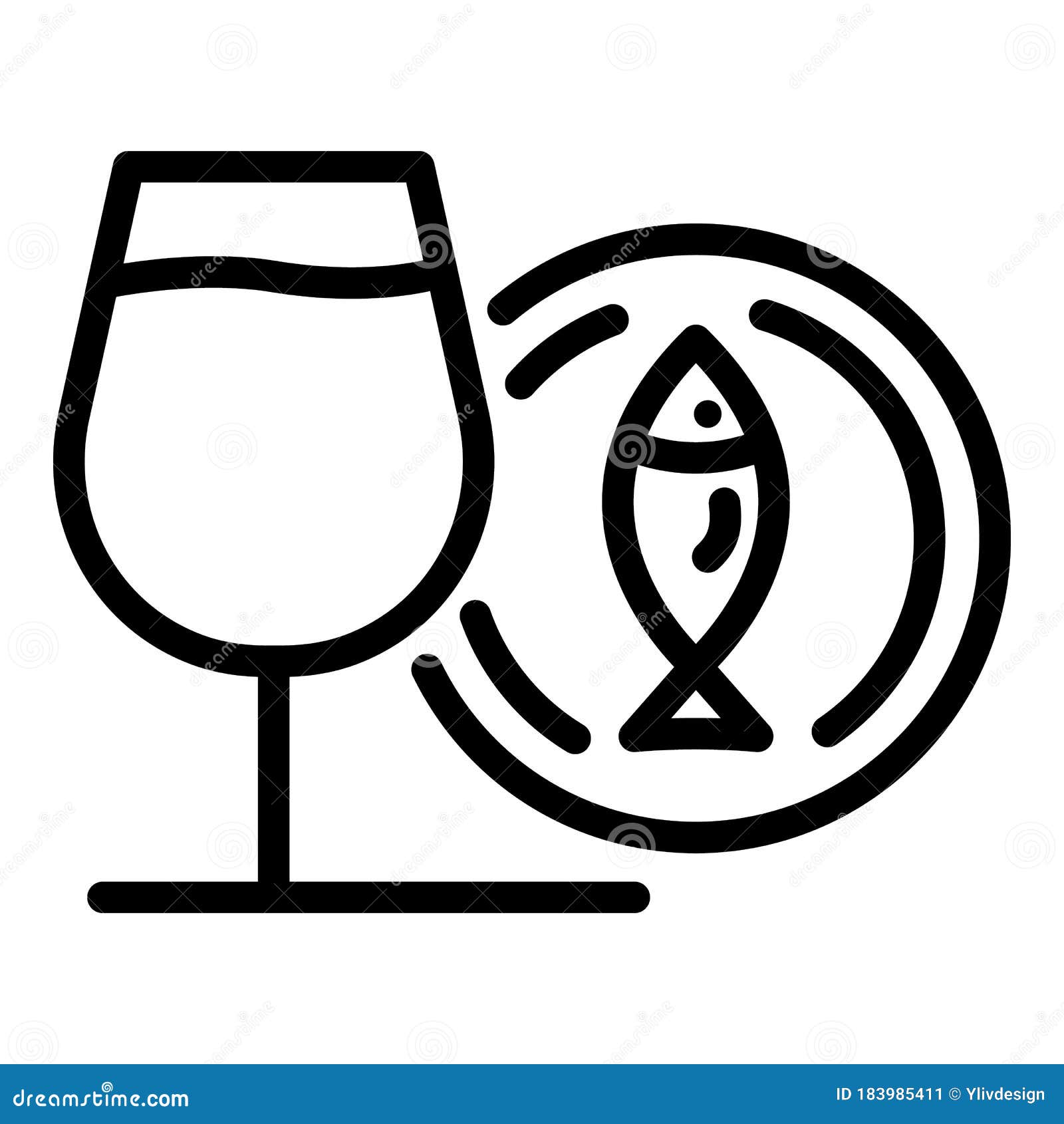 Glass and Fish on Plate Icon, Outline Style Stock Vector - Illustration ...