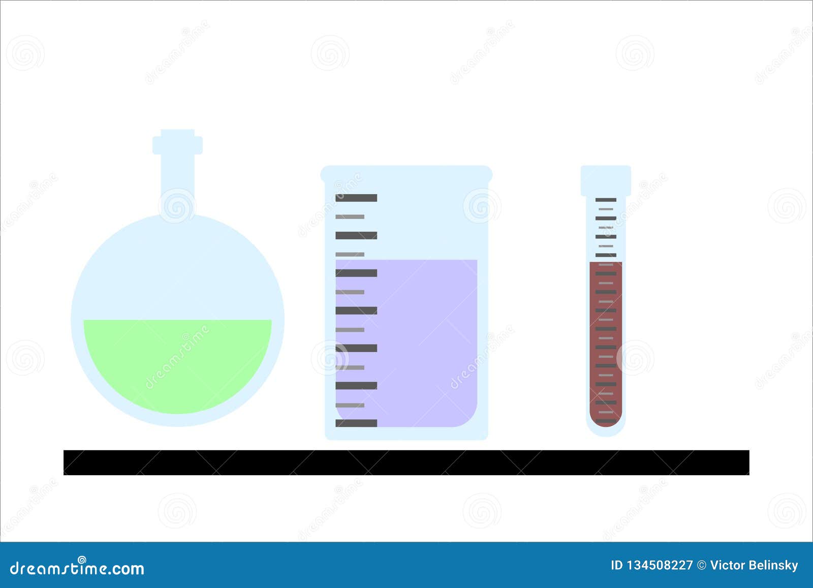 Glass Flasks, Containers for Chemical Experiments, Filled with Liquid ...