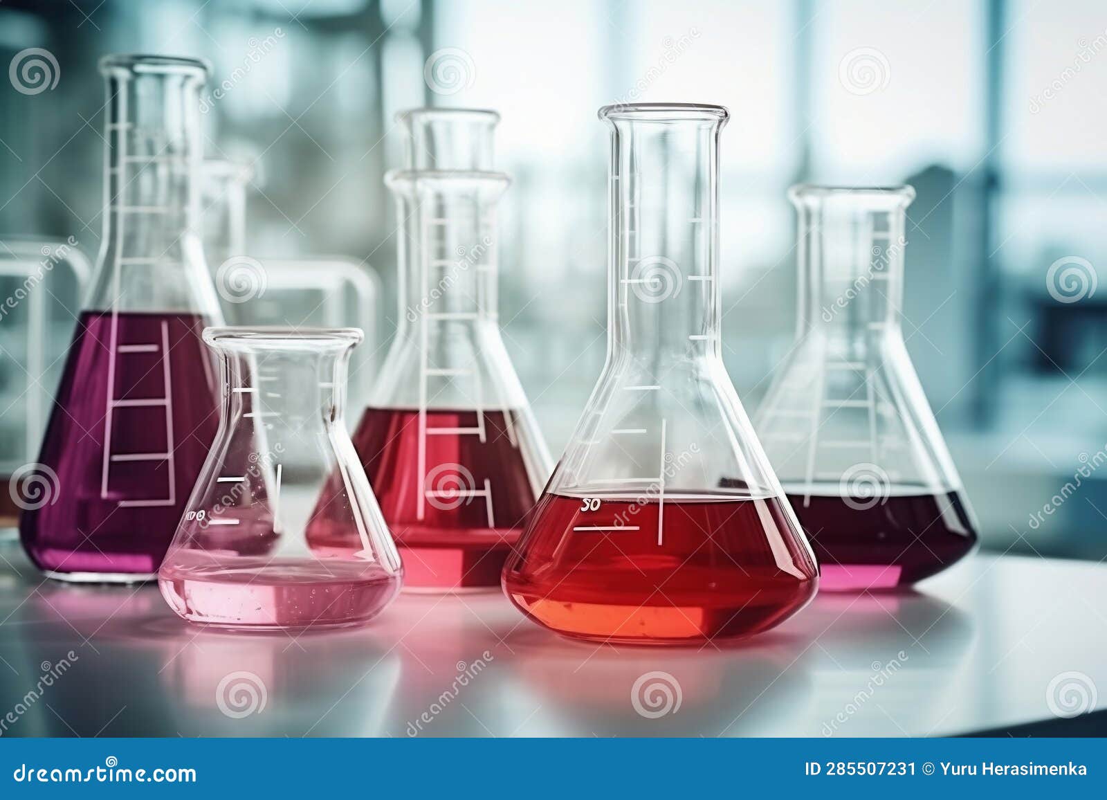 Glass Flasks for Liquid Samples of Reagents. Laboratory Equipment for ...