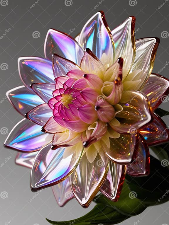 Luminous Bloom: Glass Dahlia in Radiant Detail and Rainbow Colors Stock ...