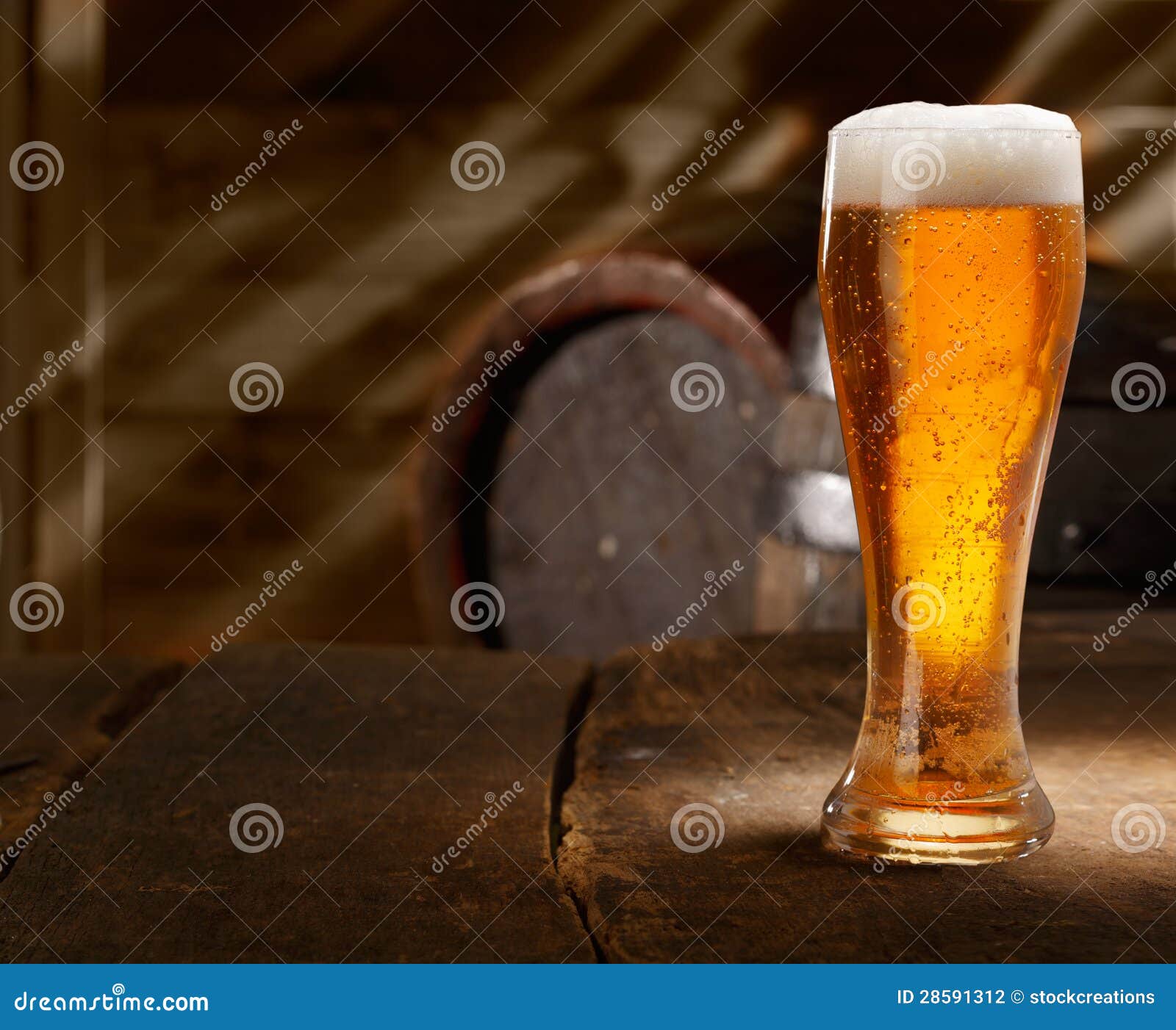 Glass of Foamy Beer on a Table in a Beer Cellar Stock Photo - Image of ...