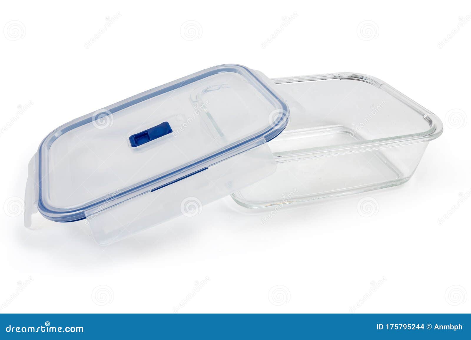 Glass Food Storage Container with Removed Light Blue Plastic Lid Stock ...