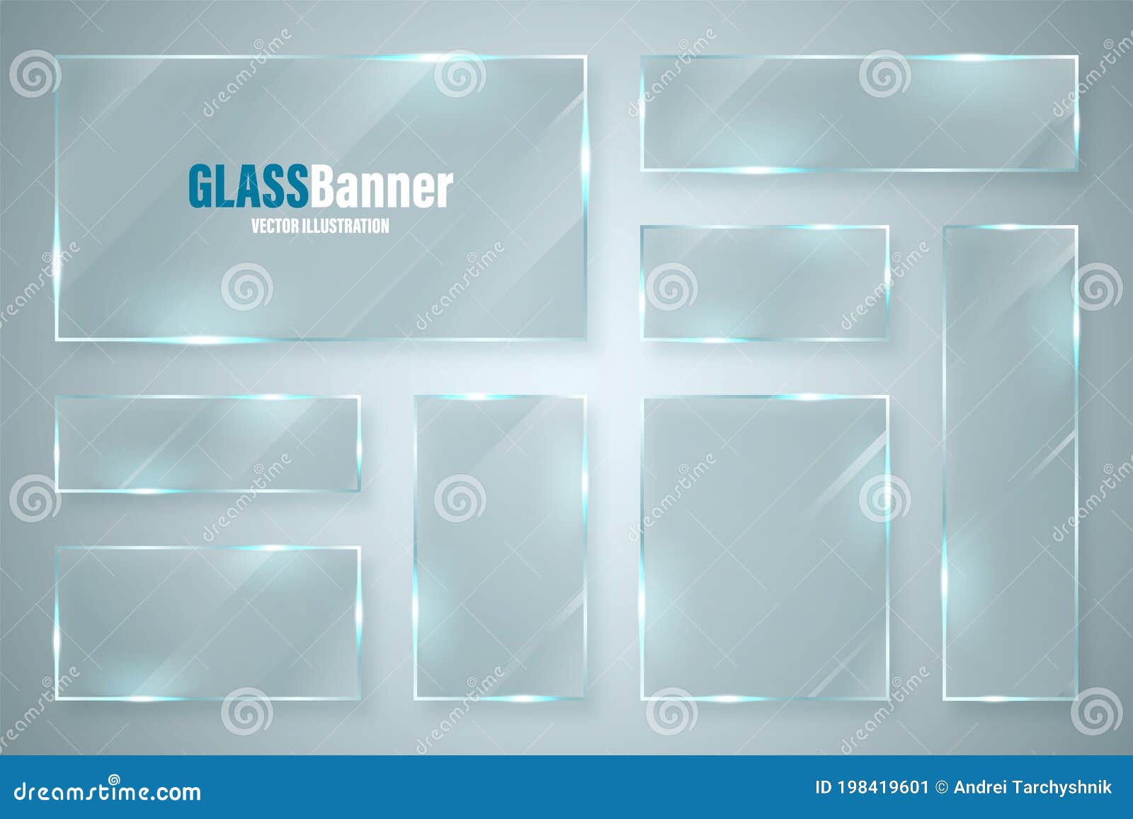 Glass Frame. Realistic Glossy Transparent Glass Banner with Glare ...