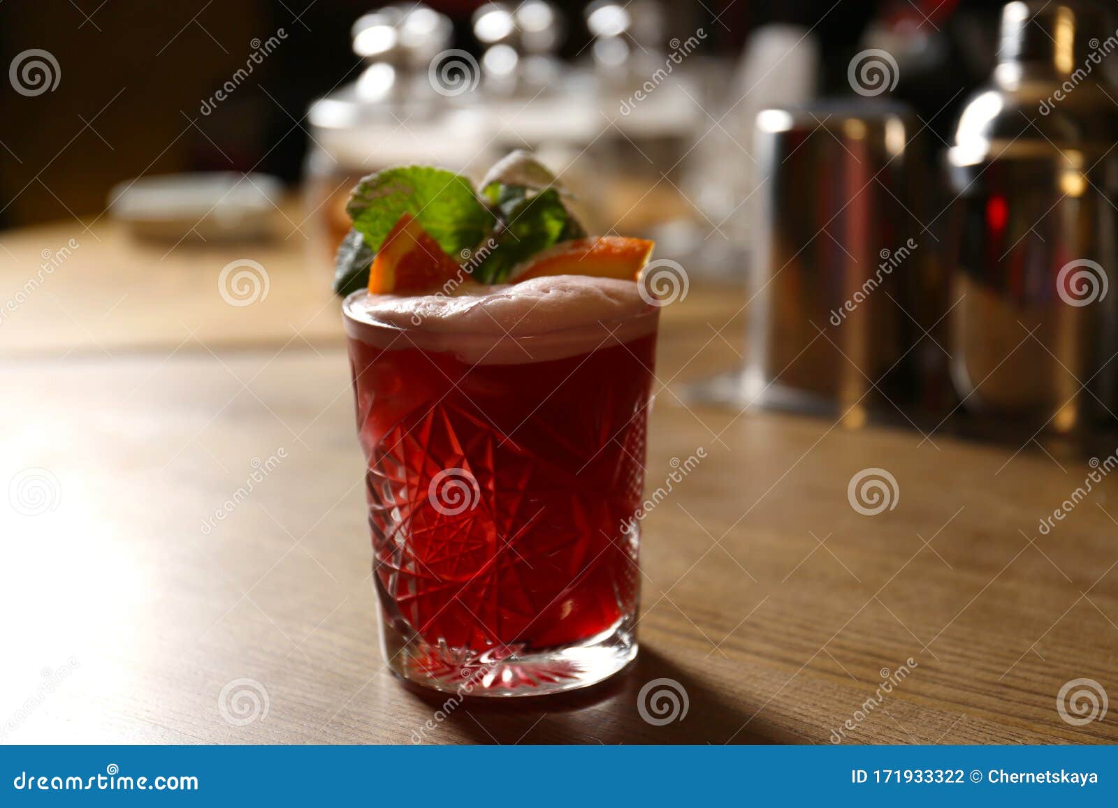 Glass of Fresh Alcoholic Cocktail on Counter Stock Photo - Image of ...