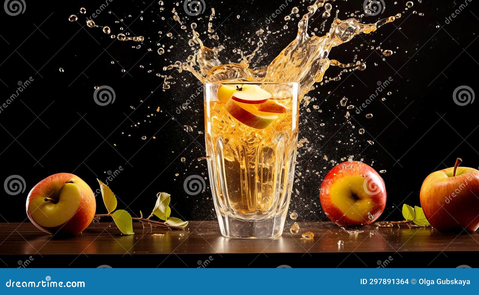 Glass with Fresh Apple Juice or Cider with Splashes. AI Generated Stock ...