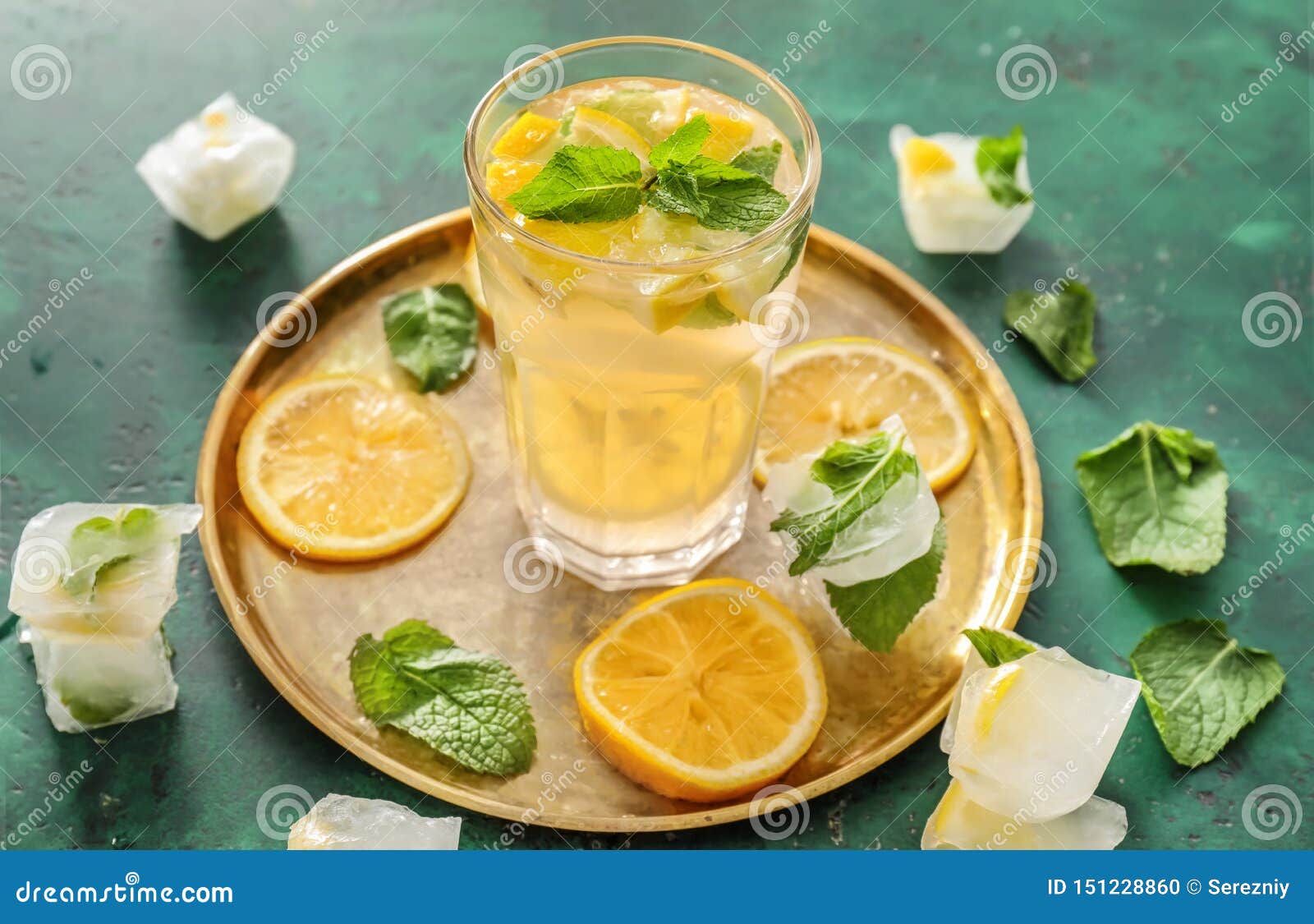 Glass of Fresh Lemonade on Metal Tray Stock Photo - Image of delicious ...