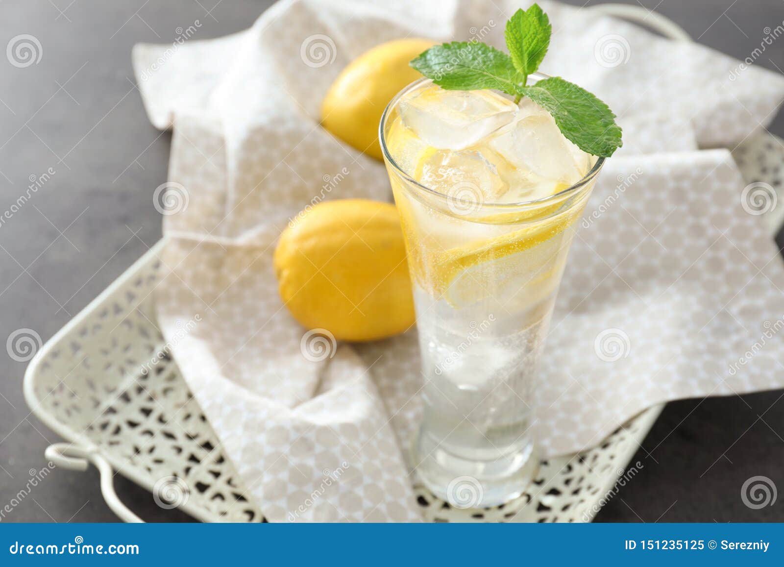 Glass of Fresh Lemonade on Tray Stock Image - Image of detox, table ...