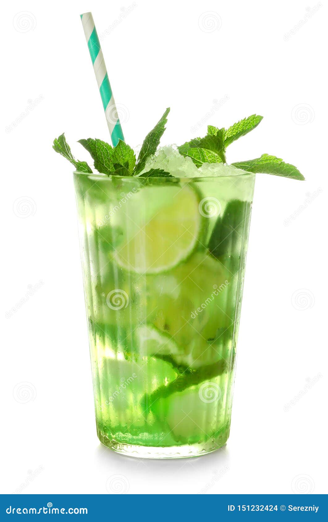 Glass of Fresh Mojito on White Background Stock Photo - Image of sliced ...
