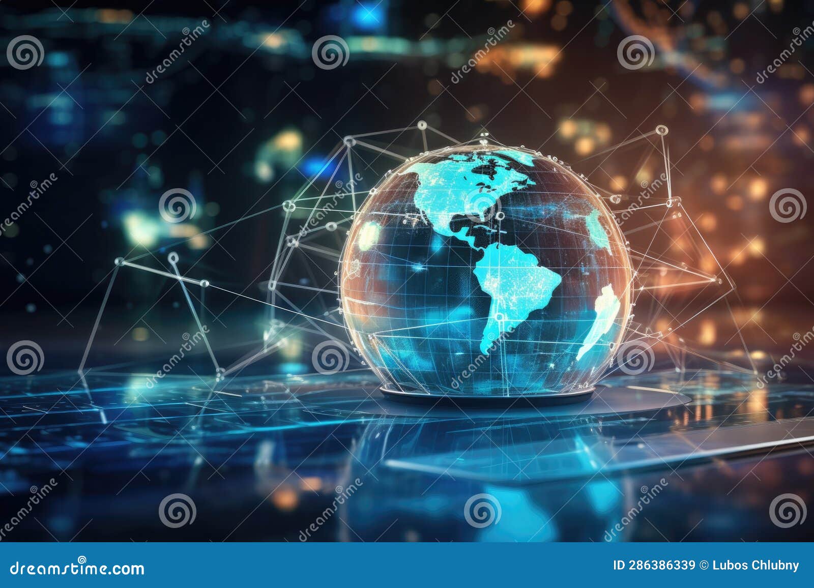 Glass Global with Network on Keyboard and Web Fiber Optic Stock ...