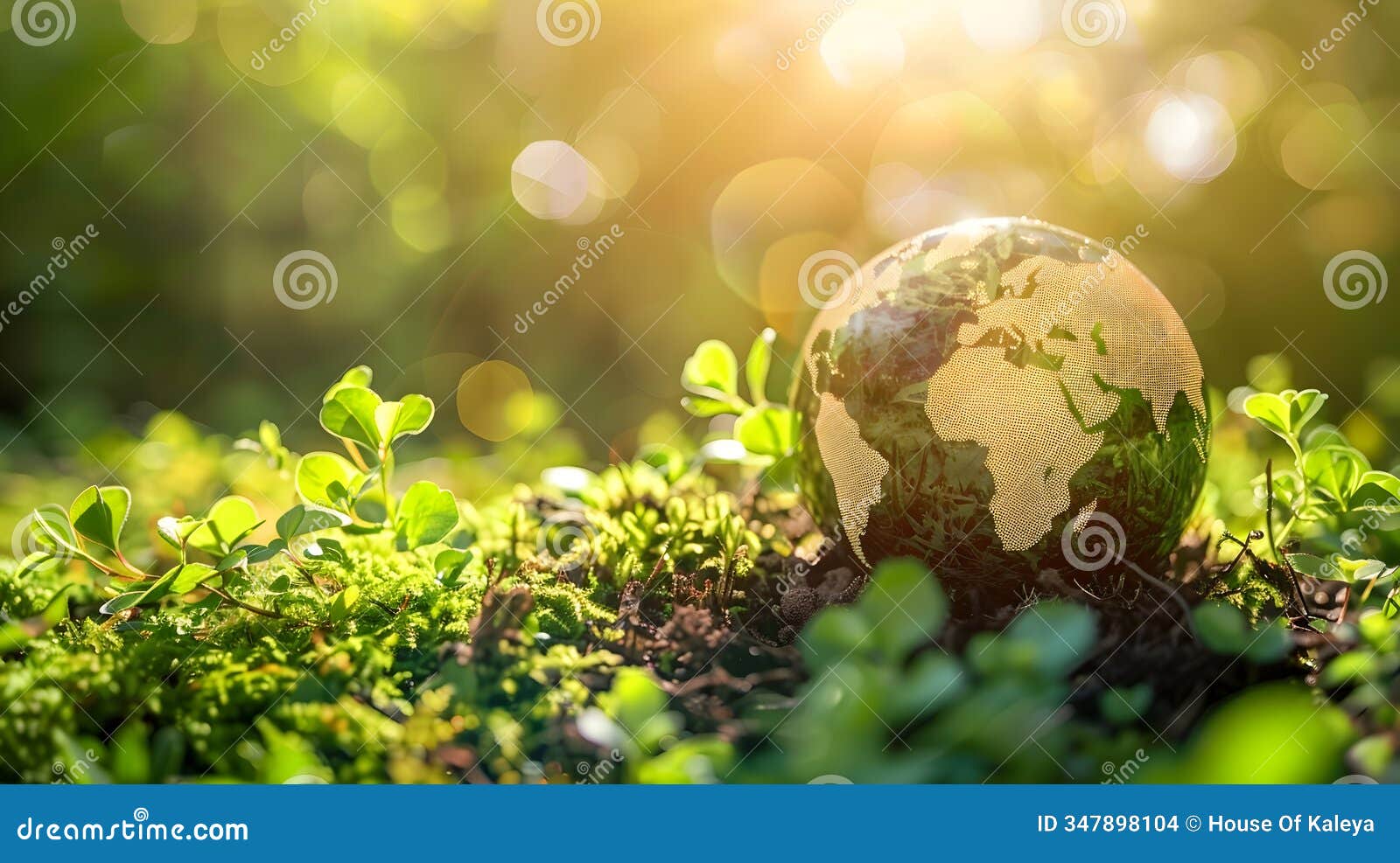 Glass Globe Earth in Green Grass and Sunlight Illustration Stock ...