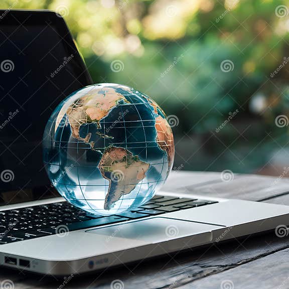 Glass Globe on Laptop Symbolizes Global Business Perspective Stock ... Glass Globe on Laptop Symbolizes Global Business Perspective Stock ...