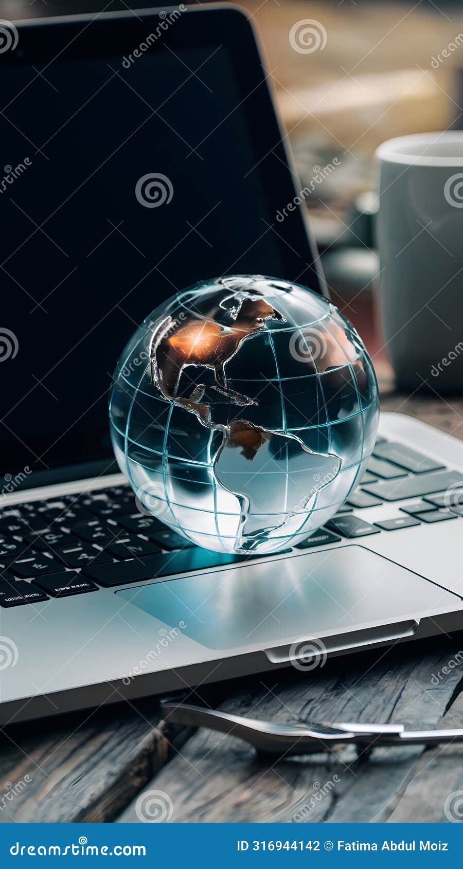 Glass Globe on Laptop Symbolizes Global Business Perspective Stock ... Glass Globe on Laptop Symbolizes Global Business Perspective Stock ...