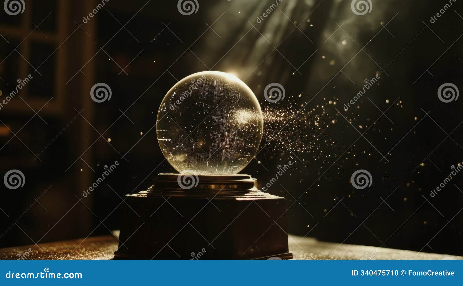 A Glass Globe with Sparkling Dust and Light Rays Stock Illustration ...