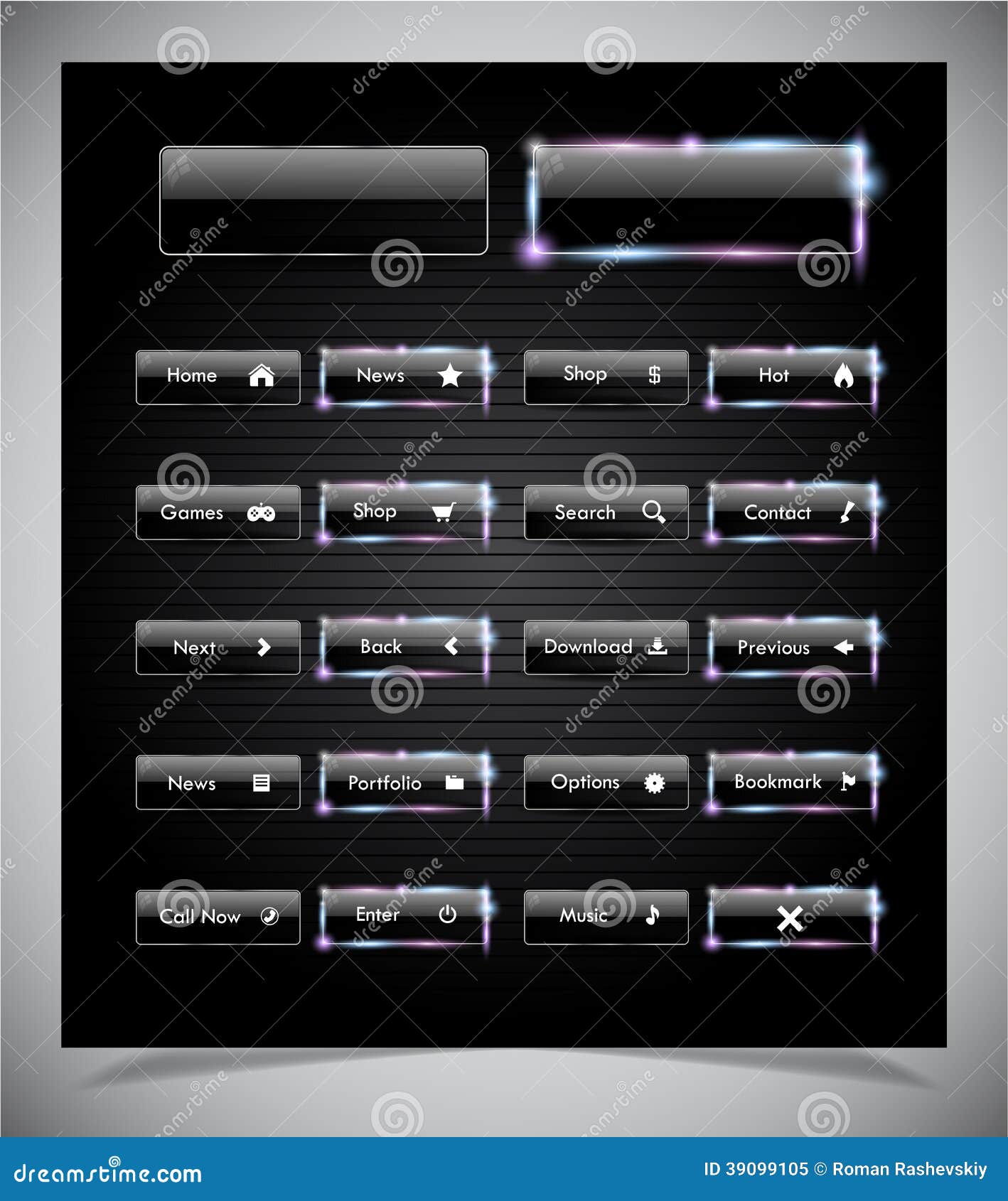 Glass Glowing Buttons for Web Stock Illustration - Illustration of page ...