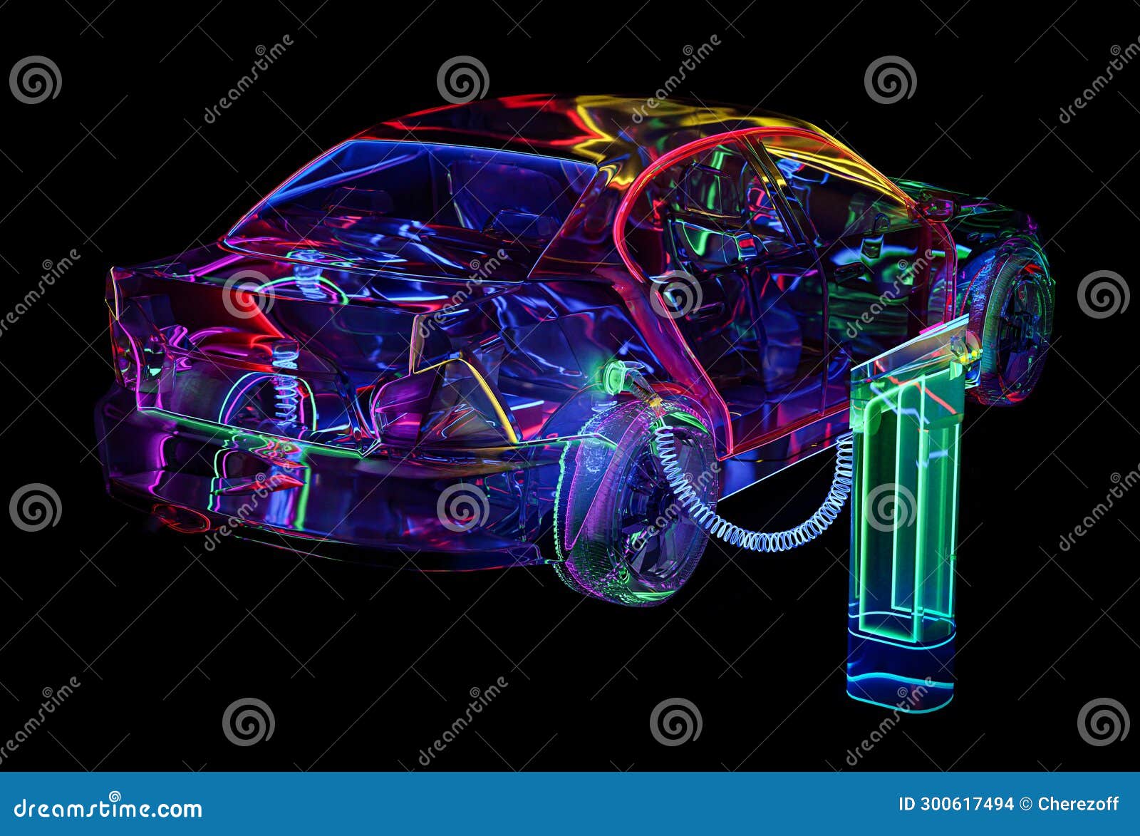 Glass Glowing Electric Car Charging Stock Illustration - Illustration ...