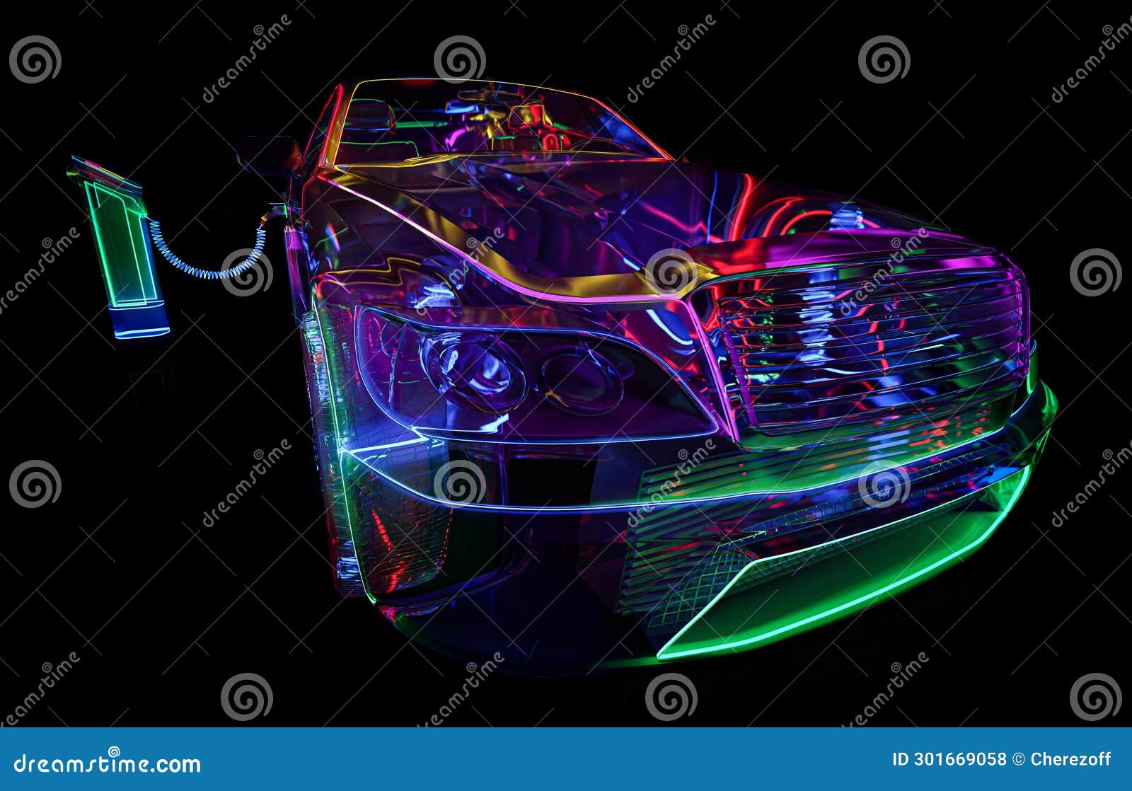 Glass Glowing Electric Car Charging Stock Illustration - Illustration ...