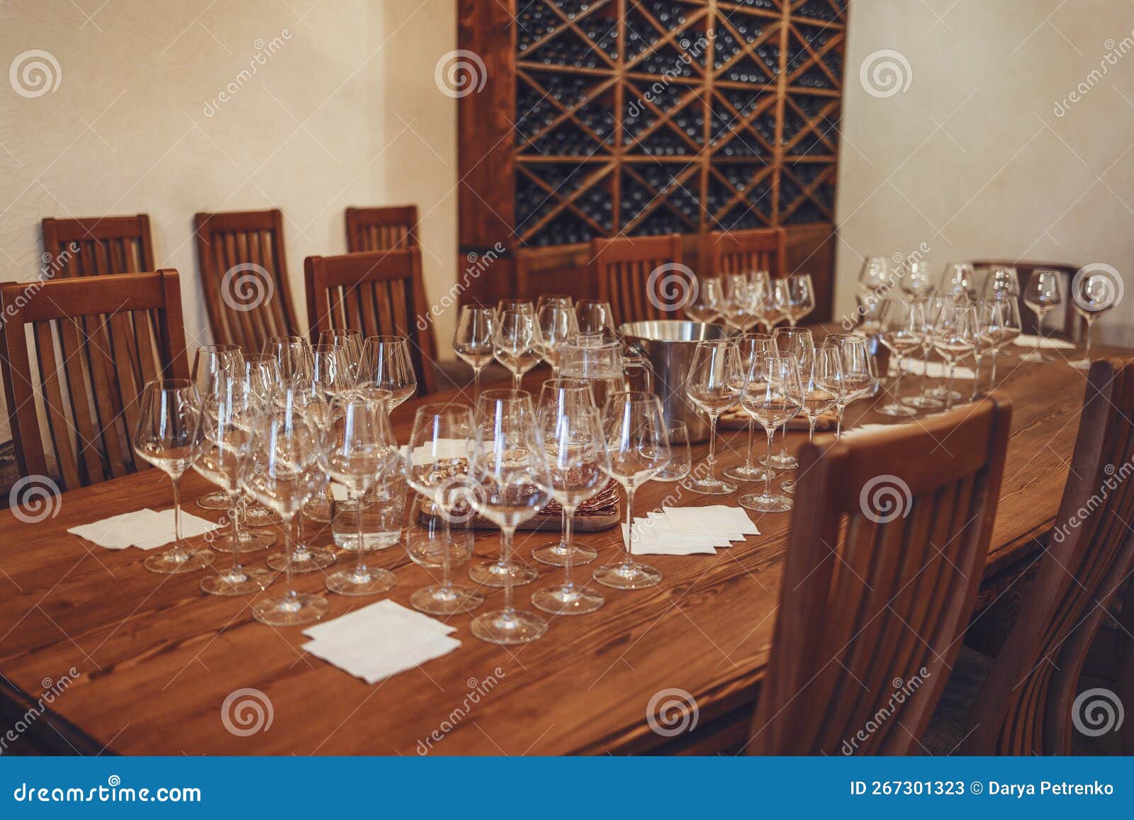 Glass Goblets Placed in Rows on Table during Wine Tasting Procedure in ...