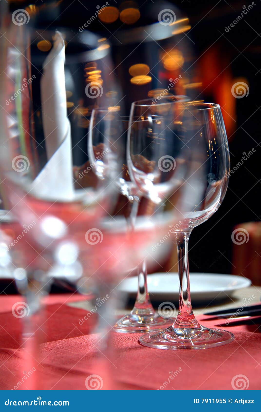 Glass goblets on the table stock image. Image of setting - 7911955