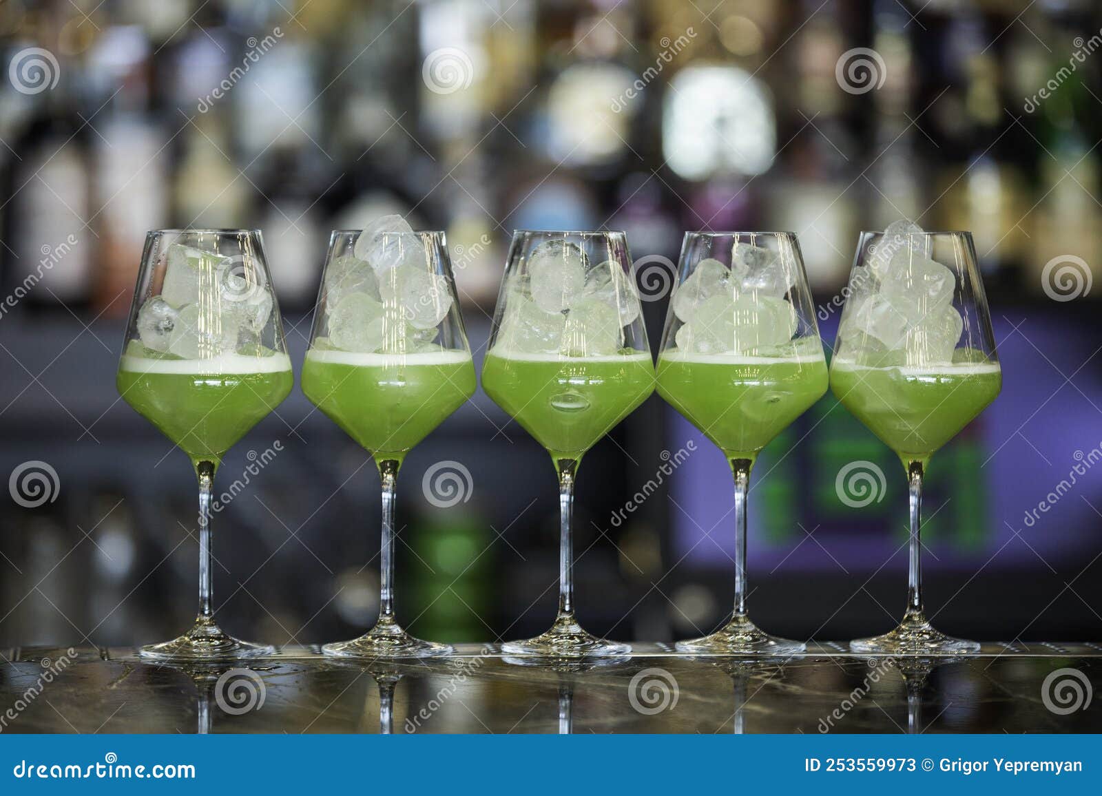 Glass of Green Cocktail on Bar Background Stock Image - Image of ...