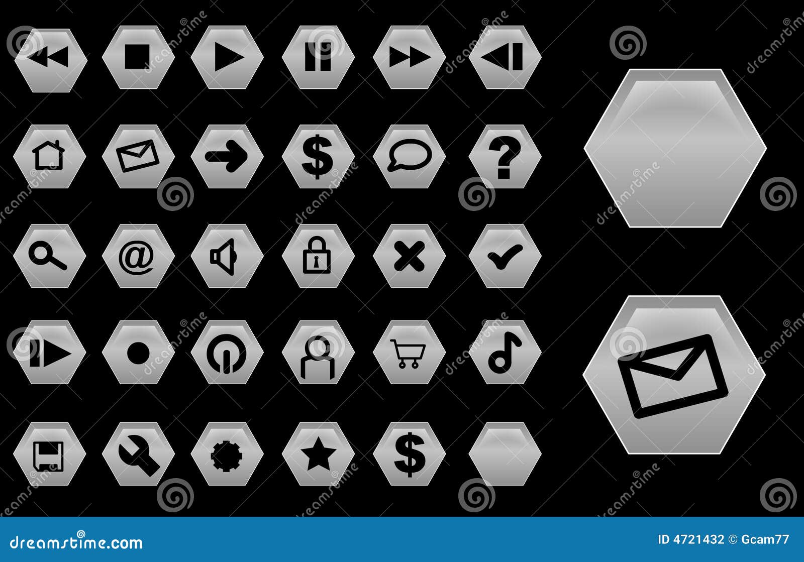 Glass Hexagon Buttons Silver Stock Illustration - Illustration of ...