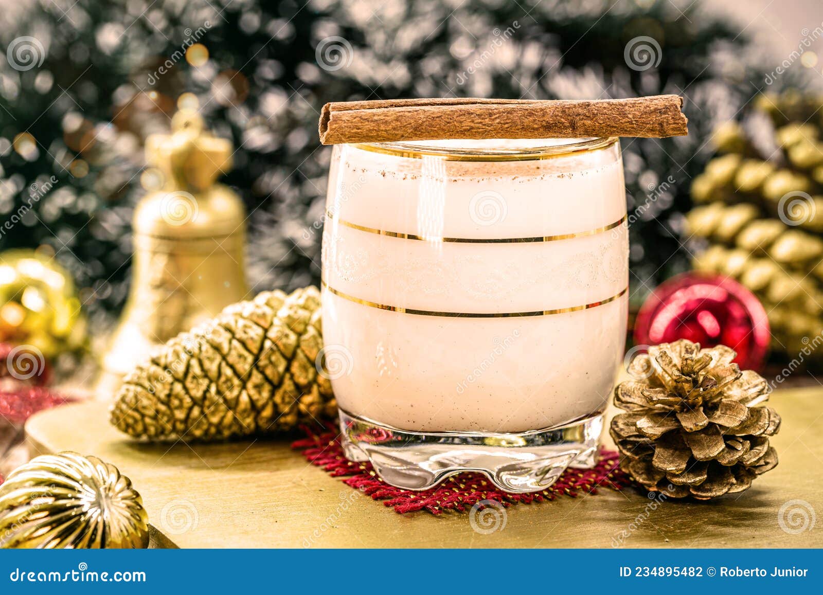 Glass of Hot Eggnog, Christmas Drink, Based on Eggs, Cinnamon, Almonds ...