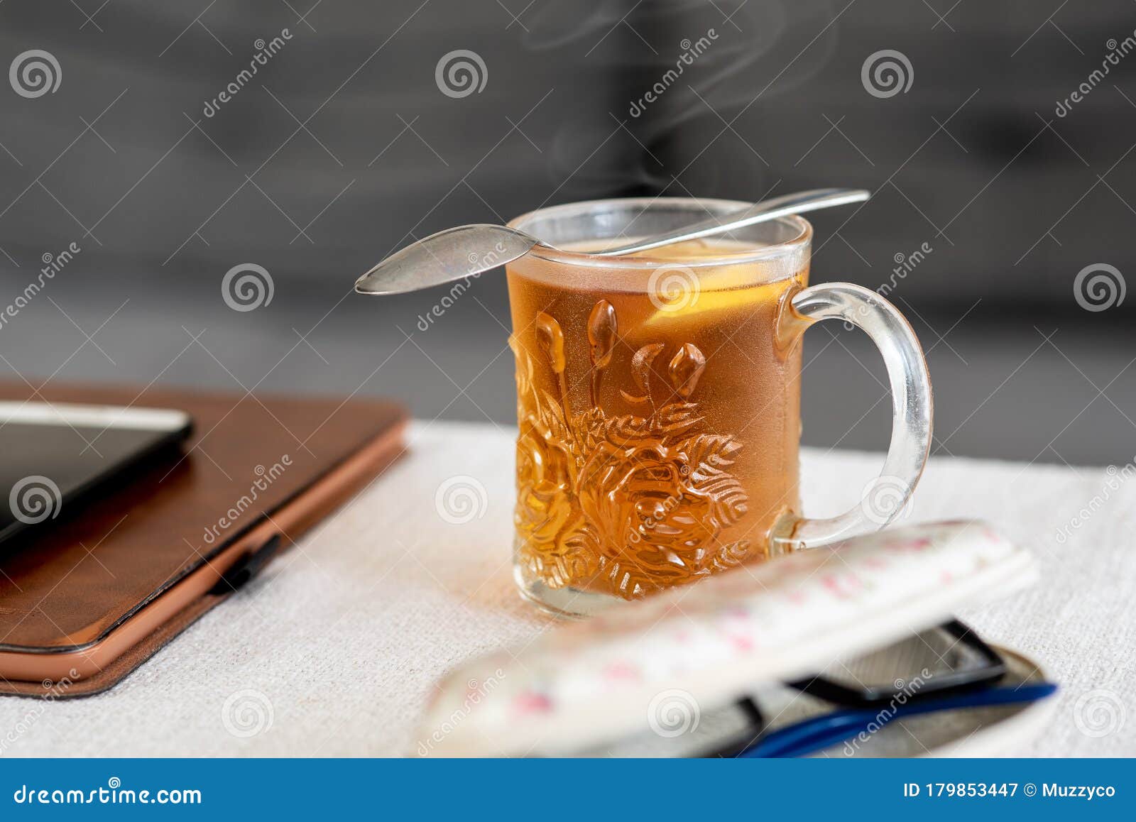 Glass of hot tea stock image. Image of comfortable, closeup - 179853447