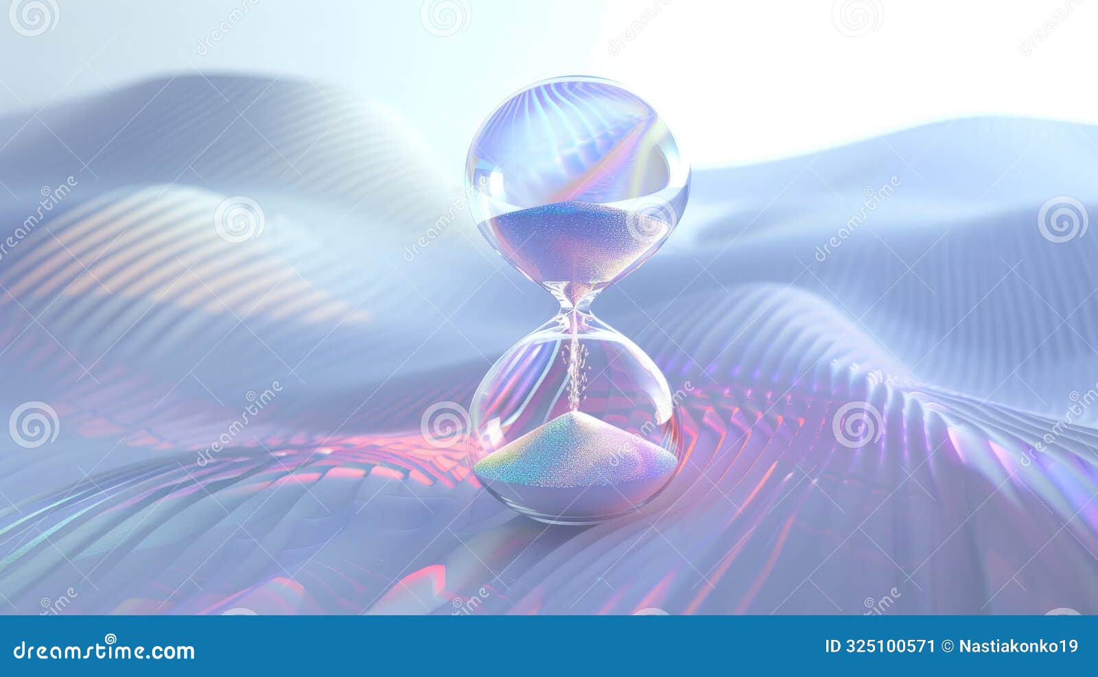 Glass Hourglass on Abstract Pastel Background with Light Reflections ...