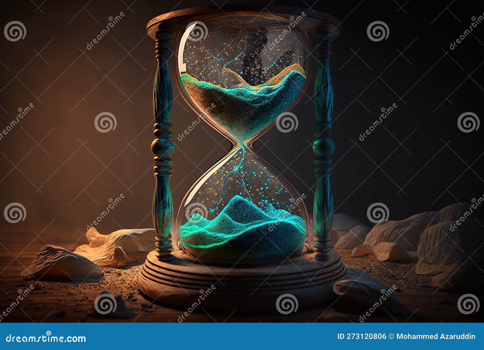 Glass Hourglass with Glowing Sand Stock Illustration - Illustration of ...