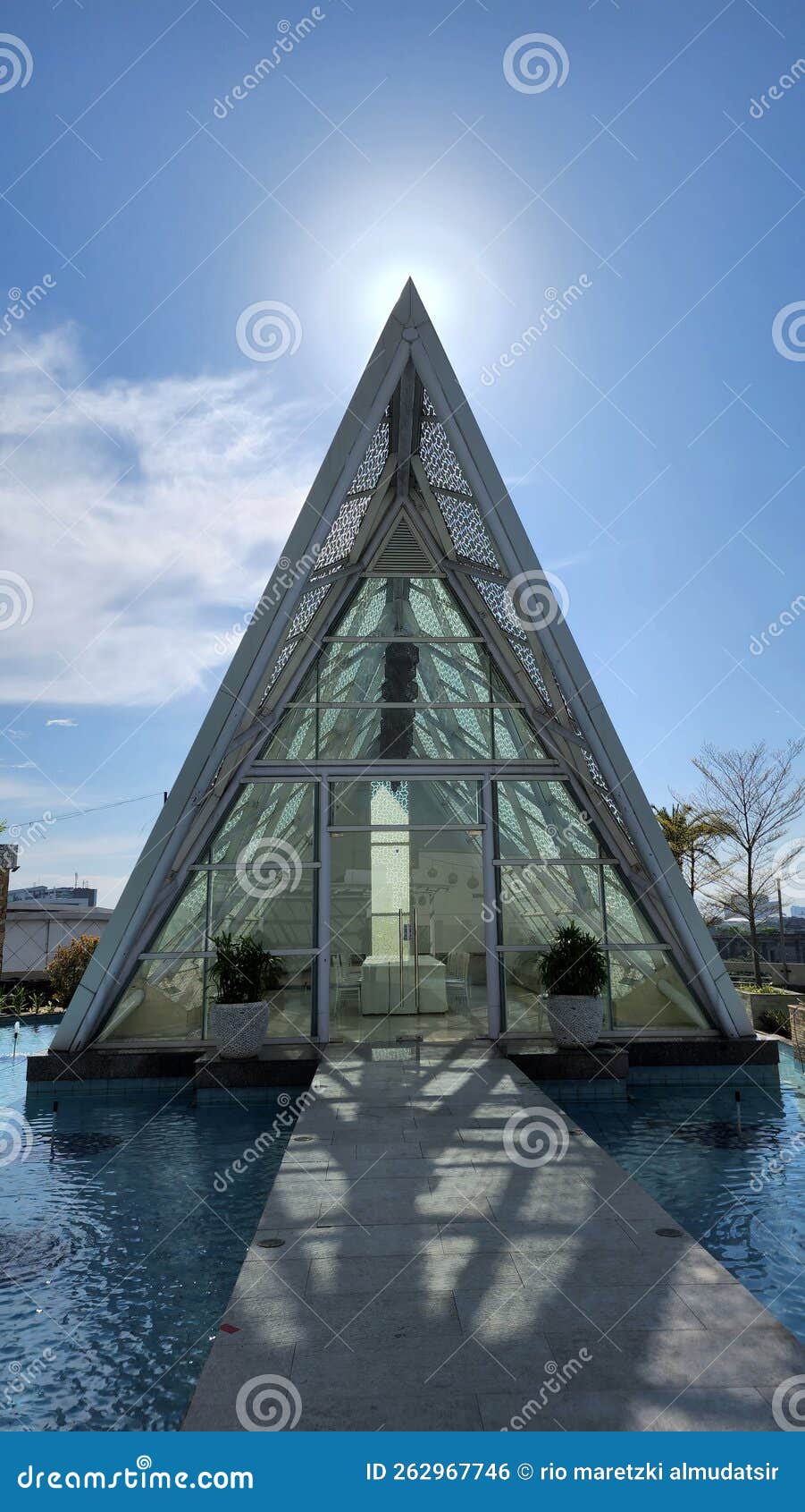 Glass house over the pool stock photo. Image of facade - 262967746