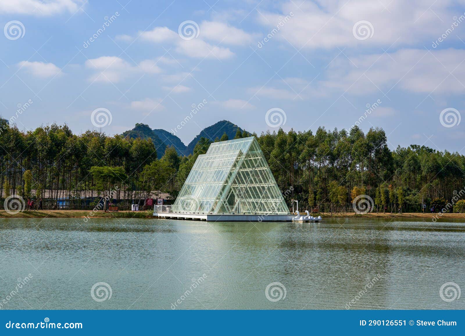 Glass House Triangle Church by the Lake Stock Image - Image of blue ...