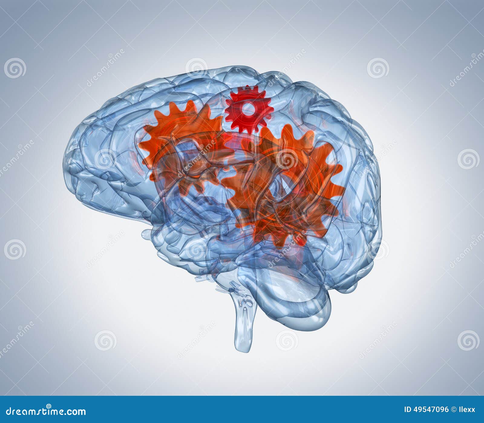 Glass Human Brain with Gears Inside Stock Illustration - Illustration ...