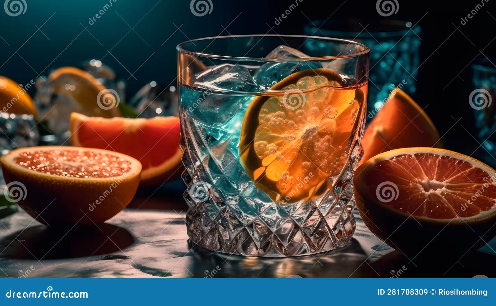 A Glass of Ice Gin or Tonic with a Slice of Orange Fruit, Some Cut of ...