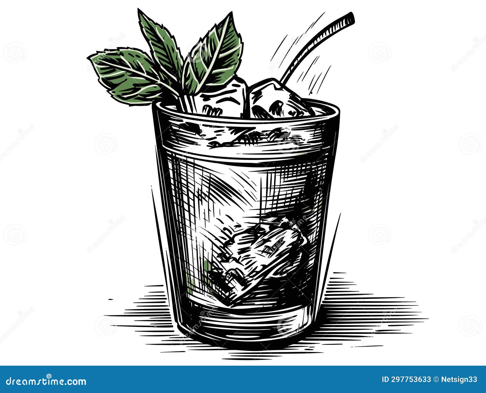 A Glass with Ice and Leaves - Cocktail Mint Julep Stock Vector - Illustration of citrus ...